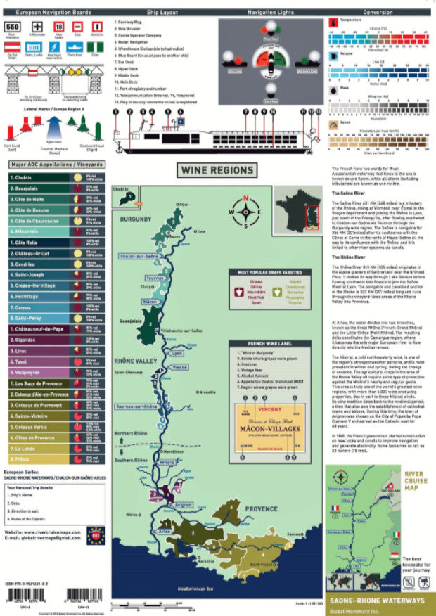 European River Cruise Map Saone-Rhone Waterways/Chalon-Sur-Saone-Arles ...